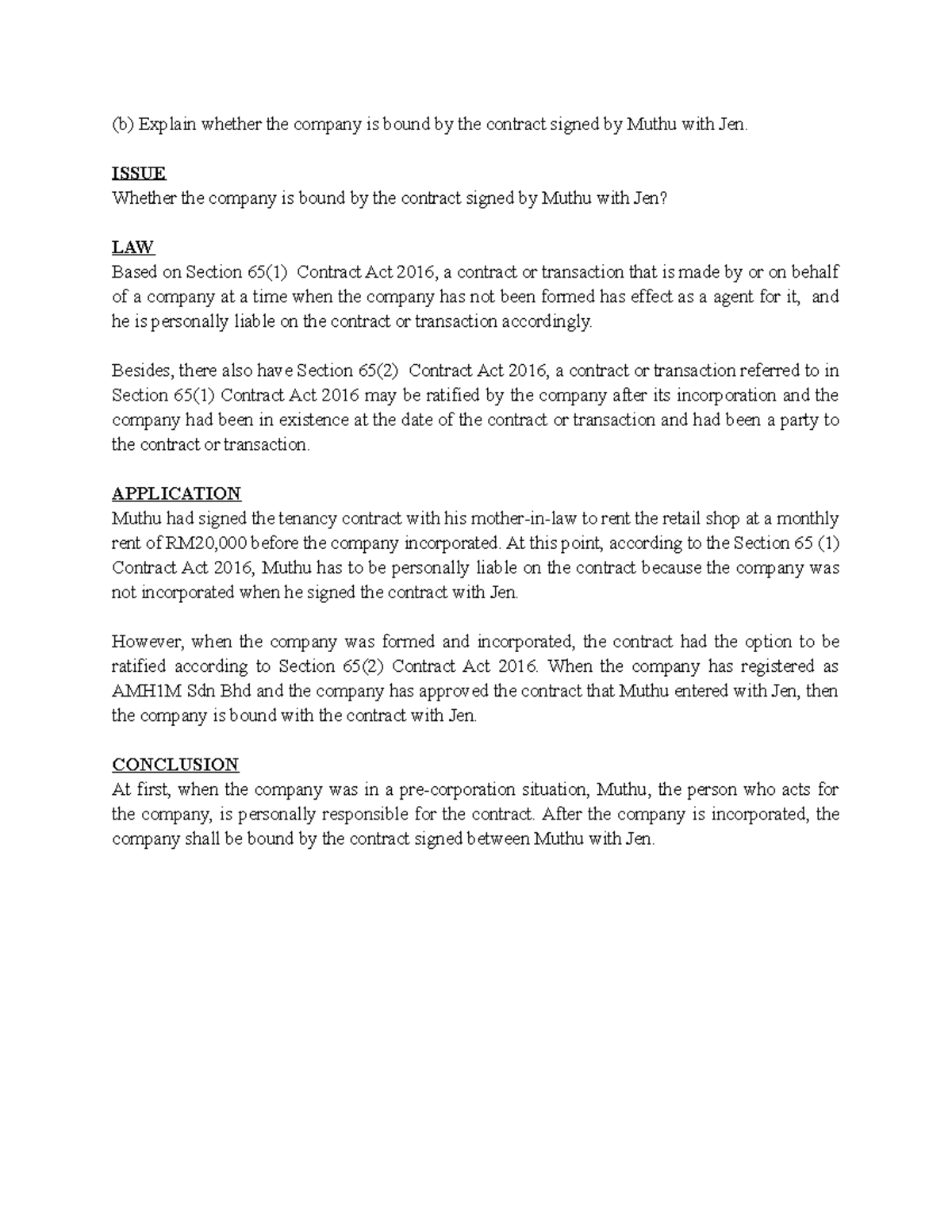 BBBL3014 Tutorial 2 Malaysian Corporate Law Question 1 - (b) Explain ...