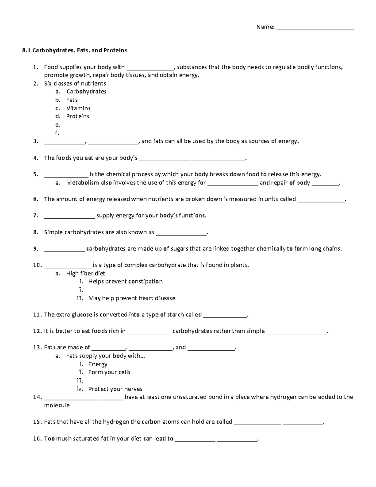 Chapter 8 Nutrition - Name: _______________________ 8 Carbohydrates ...