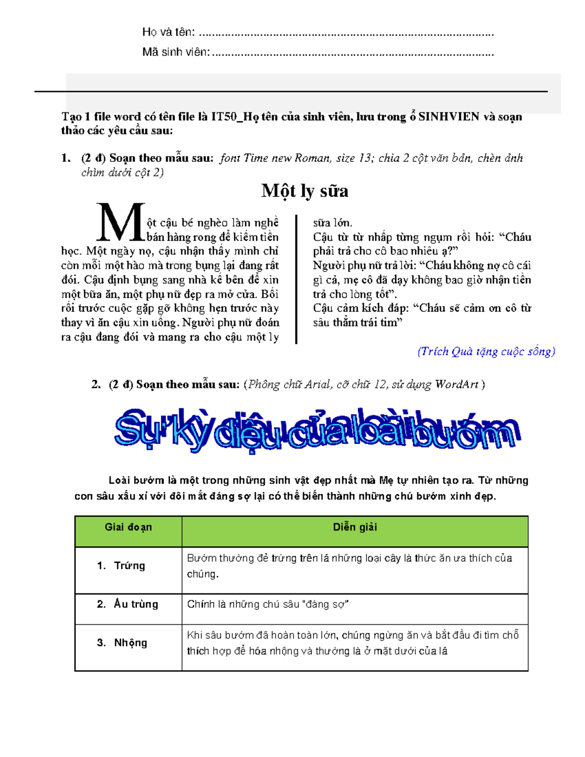 Đề Kiểm tra Word 2 - QCJXWODH2IHCI2JF - Họ và tên: - Studocu