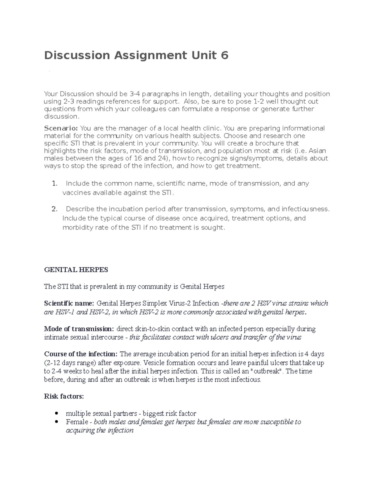 Discussion Assignment Unit 6 HS 2212 - Discussion Assignment Unit 6 ...