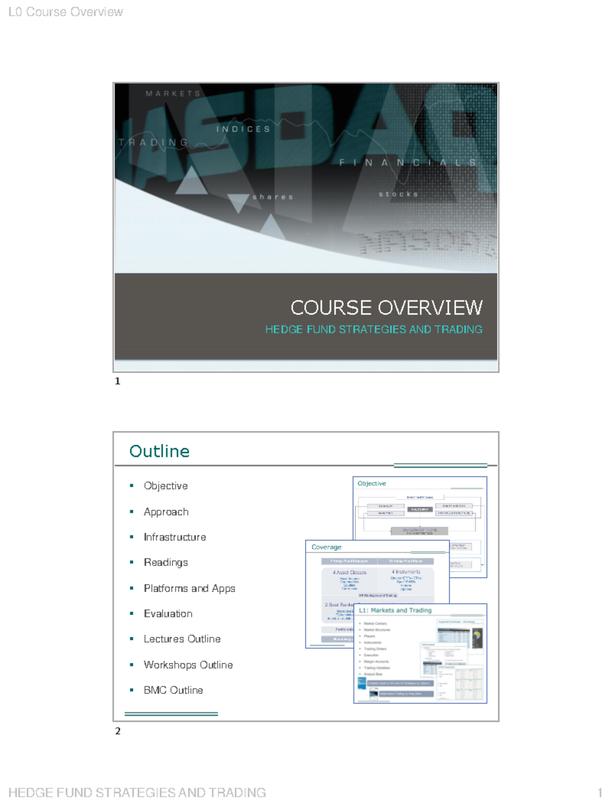 L0 Course Overview W2023 Course Overview Hedge Fund Strategies And Trading Outline Objective 
