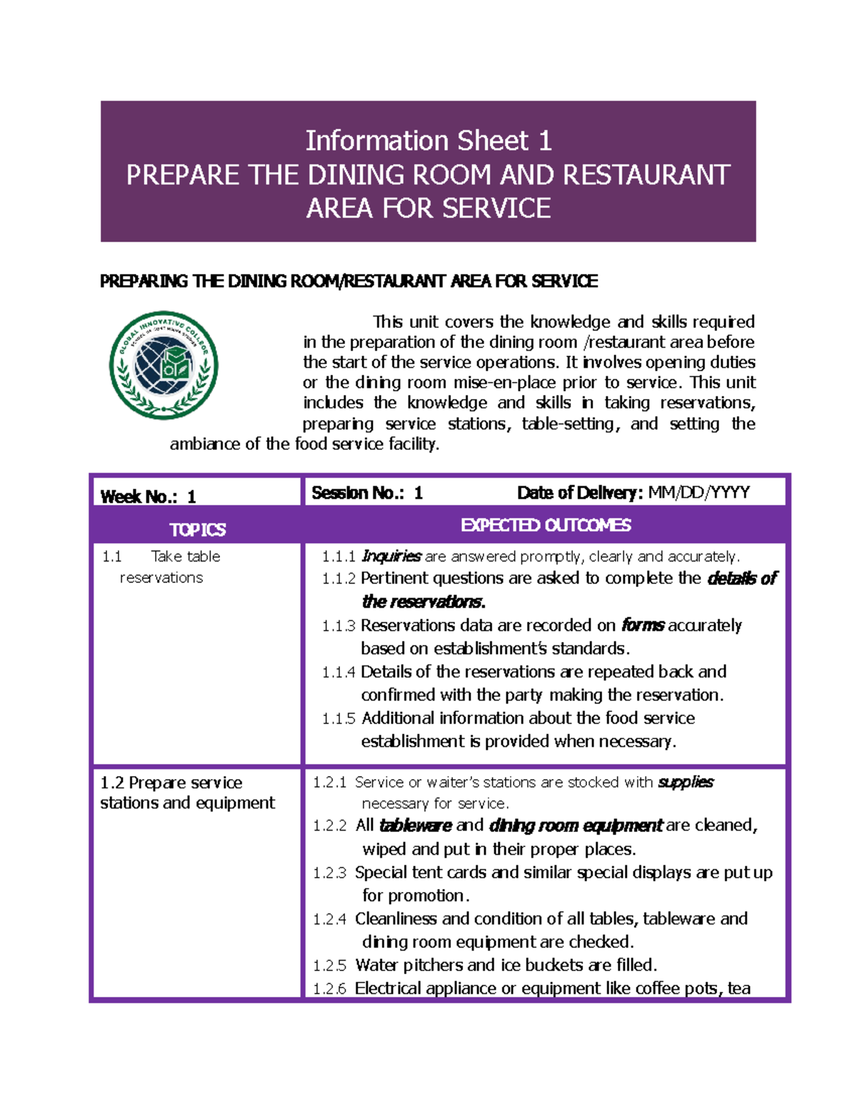 WPS-Information Sheet ( Sample ONLY) - Information Sheet 1 PREPARE THE ...