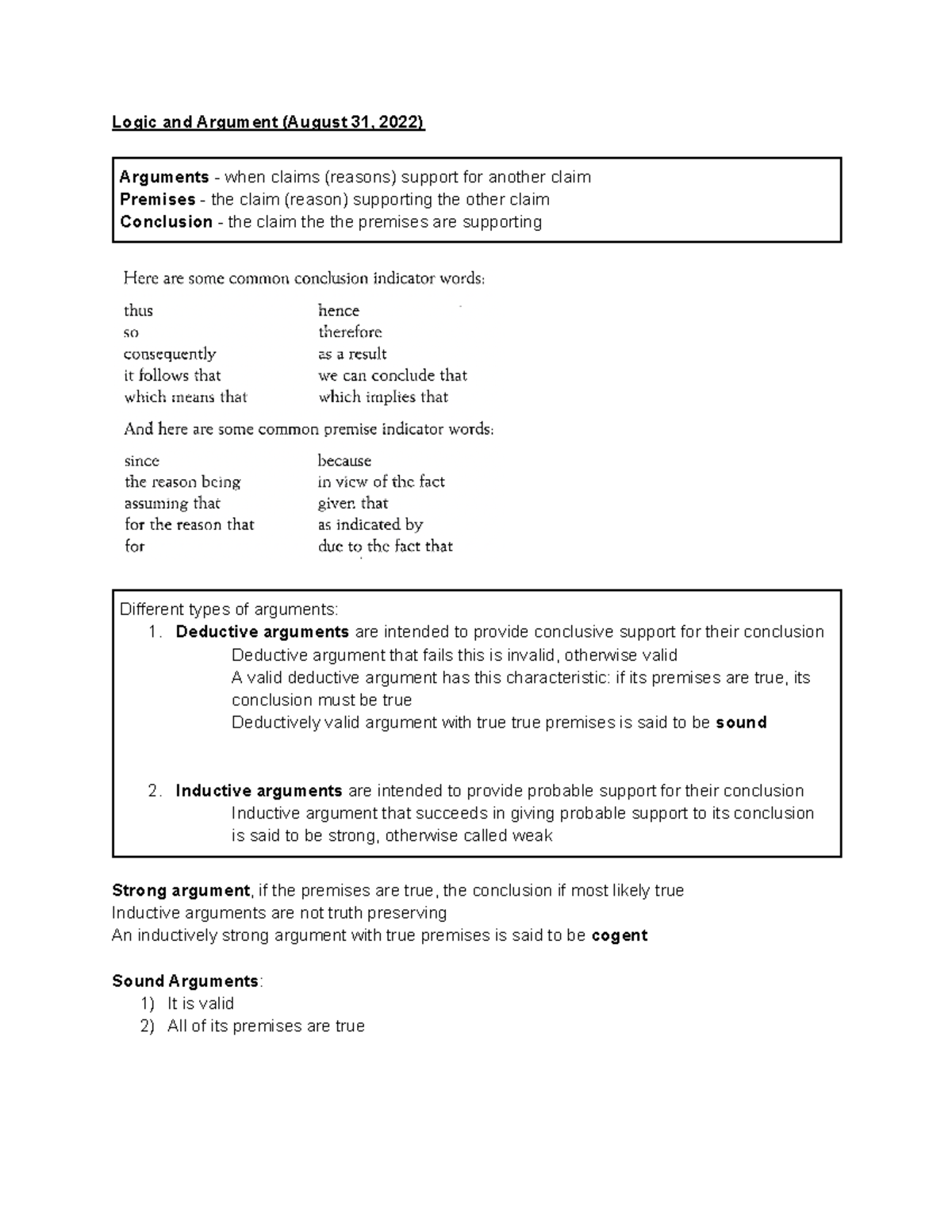 Logic and Argument Notes - Logic and Argument (August 31, 2022 ...