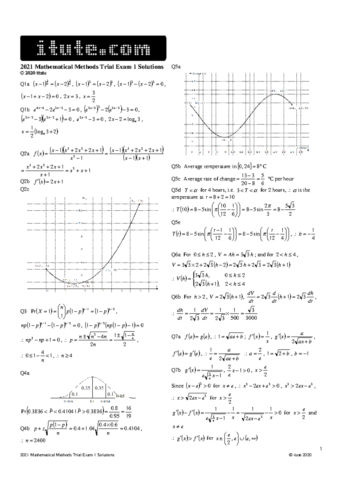 2021 Mathematical Methods Trial Exam 1 Solutions - 2021 Mathematical ...