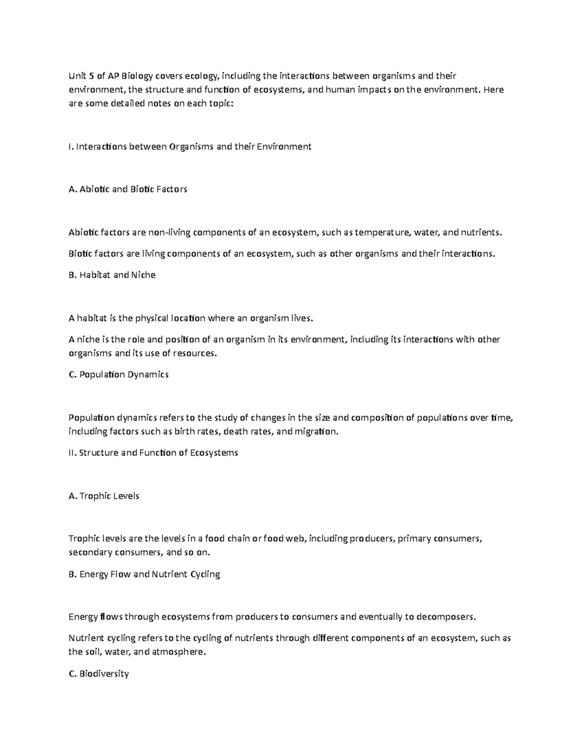 Topic 5 - Class Notes - Unit 5 of AP Biology covers ecology, including ...