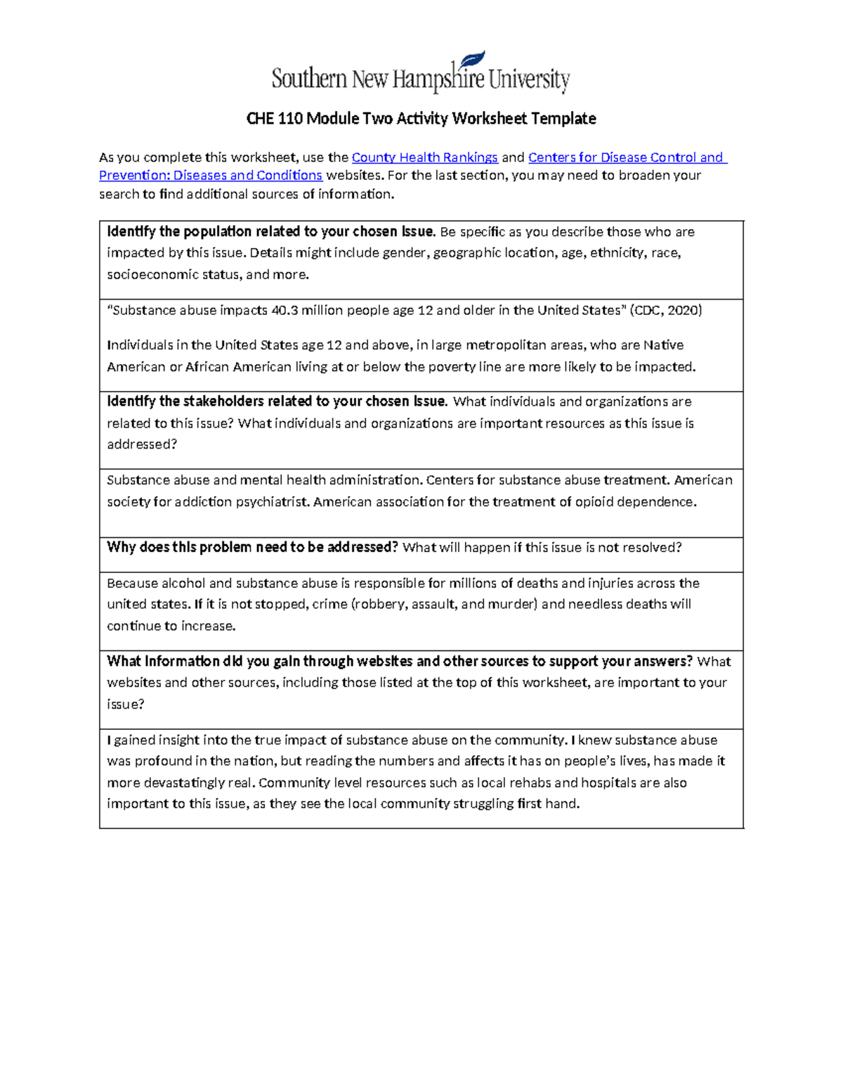 Che110 module two worksheet - CHE 110 Module Two Activity Worksheet ...