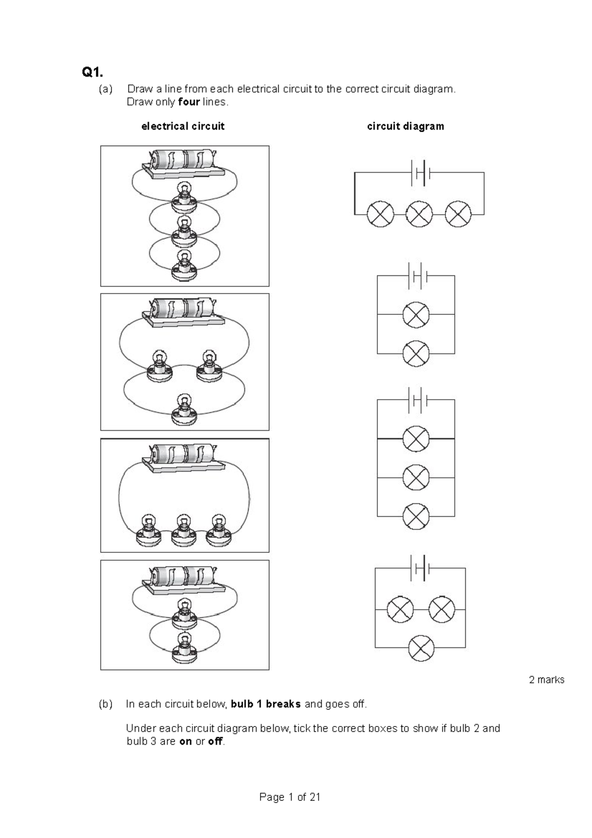 Exam Practice Questions - Q1. (a) Draw a line from each electrical ...