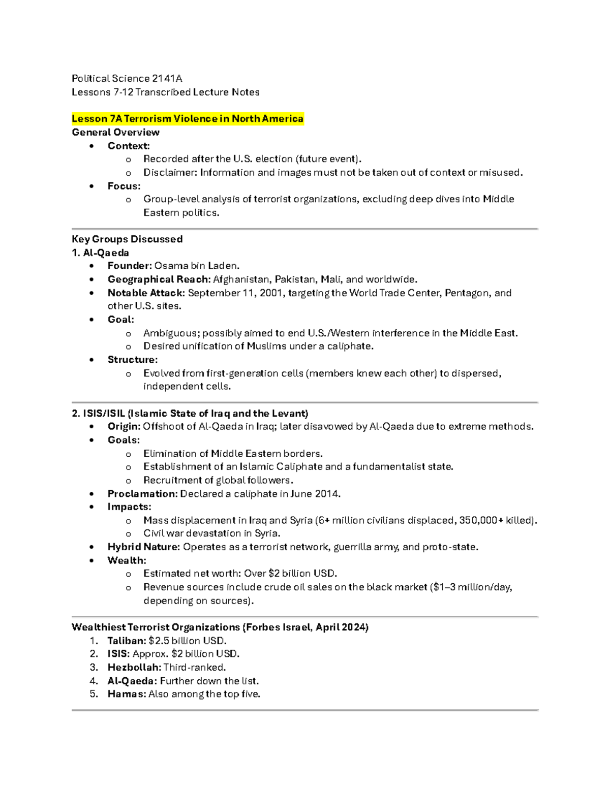 Political Science 2141A Lesson 7-12 Lecture Notes - Political Science ...