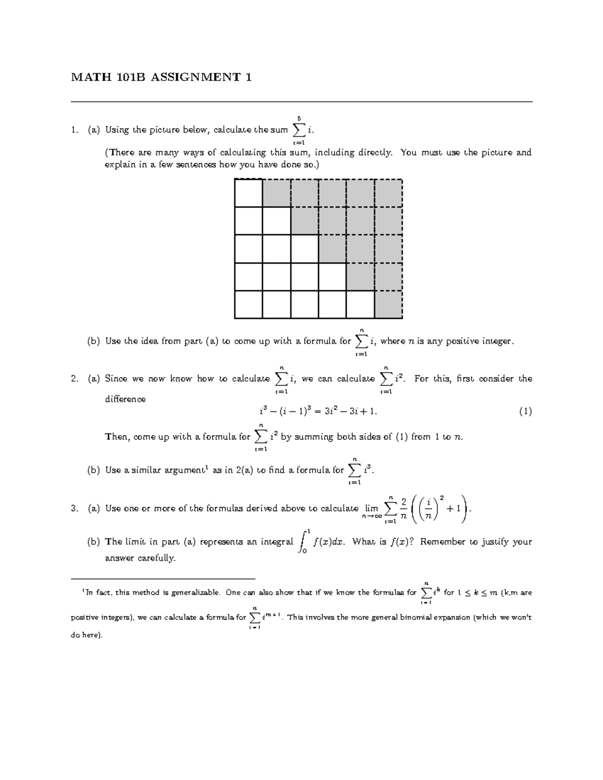 A1 B - assignment - MATH 101B ASSIGNMENT 1 (a) Using the picture below ...