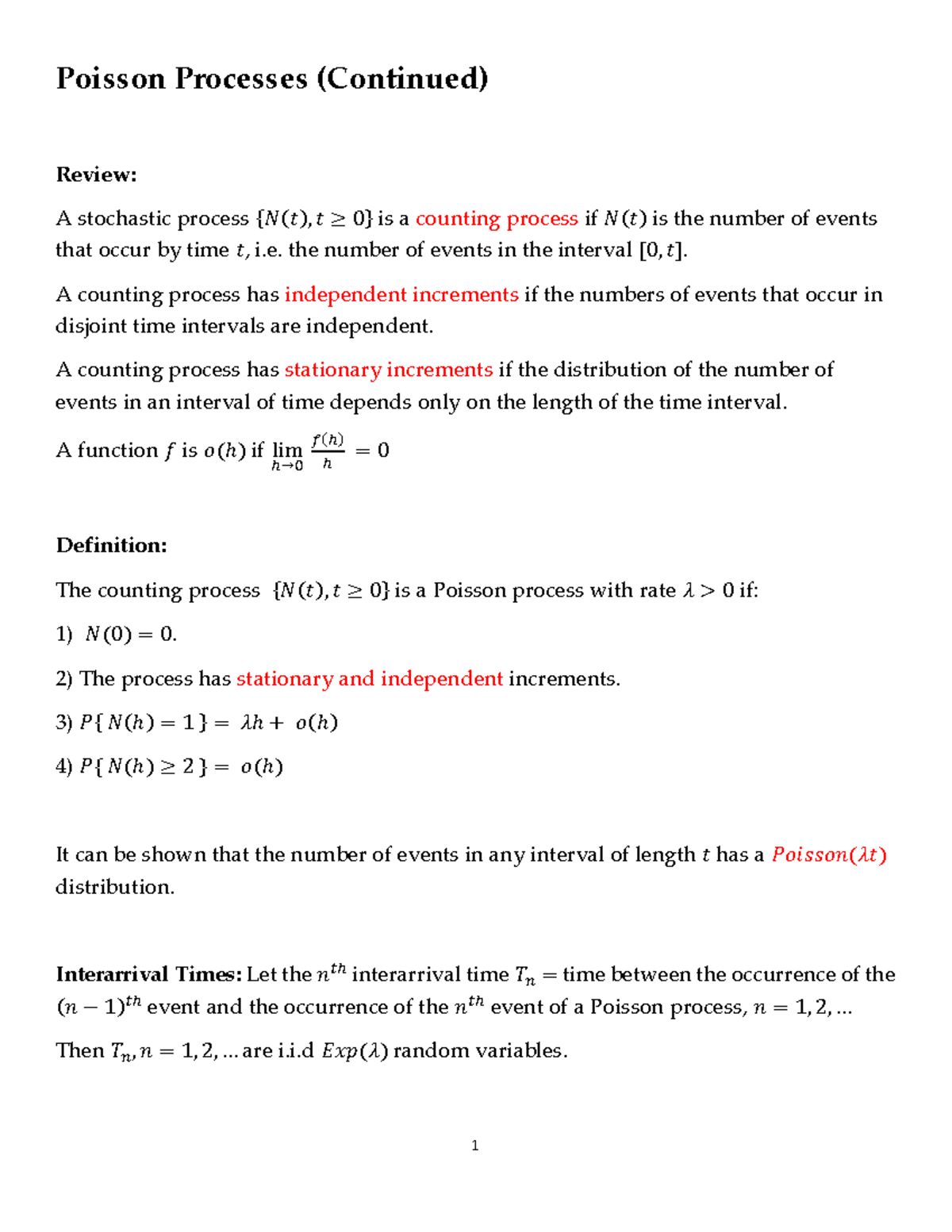 26-Poisson Processes (Continued) - Poisson Processes (Continued) Review ...