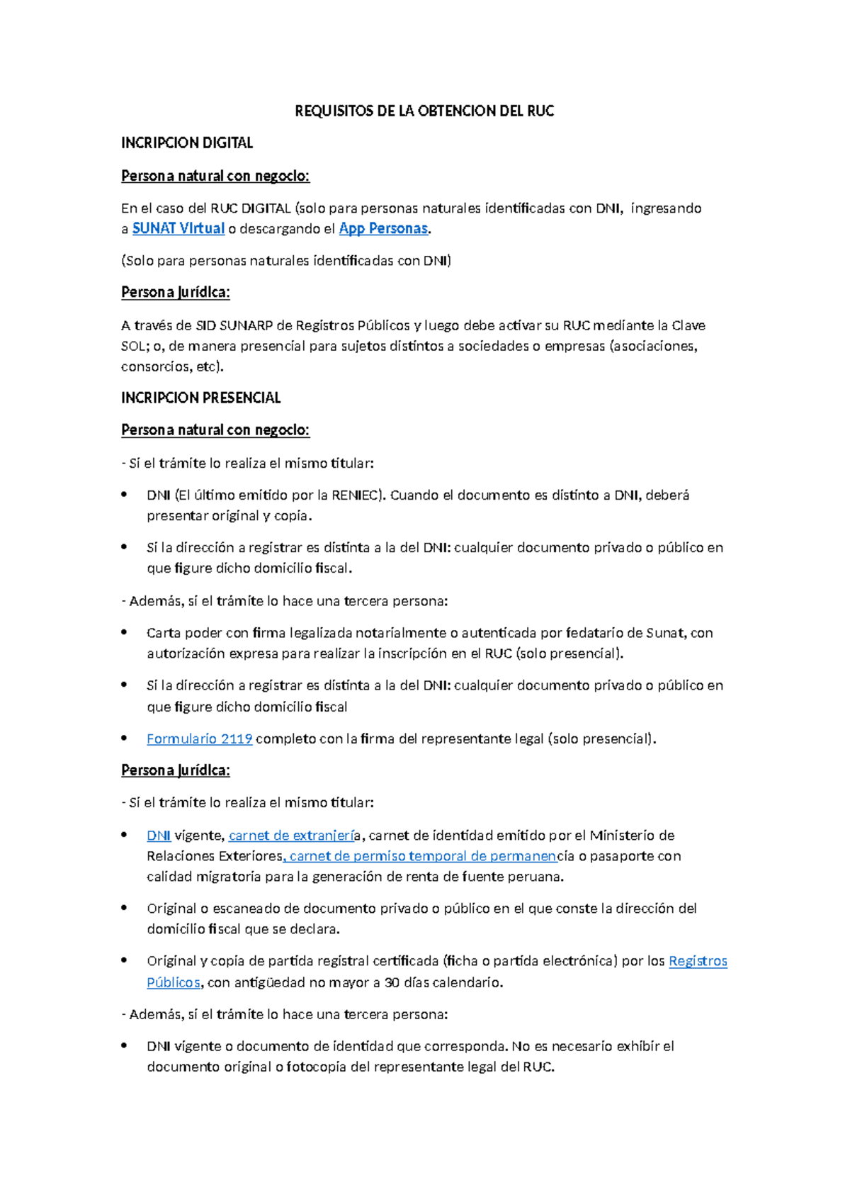 Requisitos DE LA Obtencion DEL RUC - REQUISITOS DE LA OBTENCION DEL RUC ...