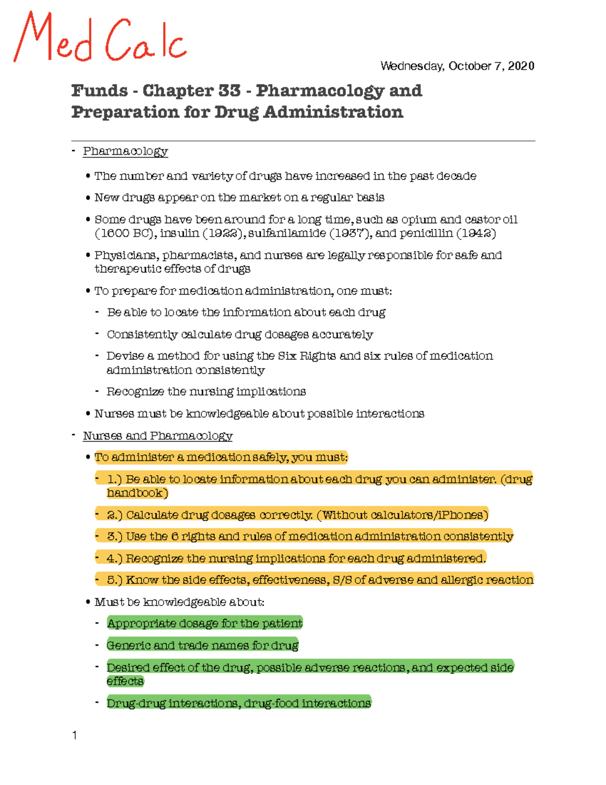 PDF Funds Ch. 33 - Pharmacology and Preparation for Drug Administration ...
