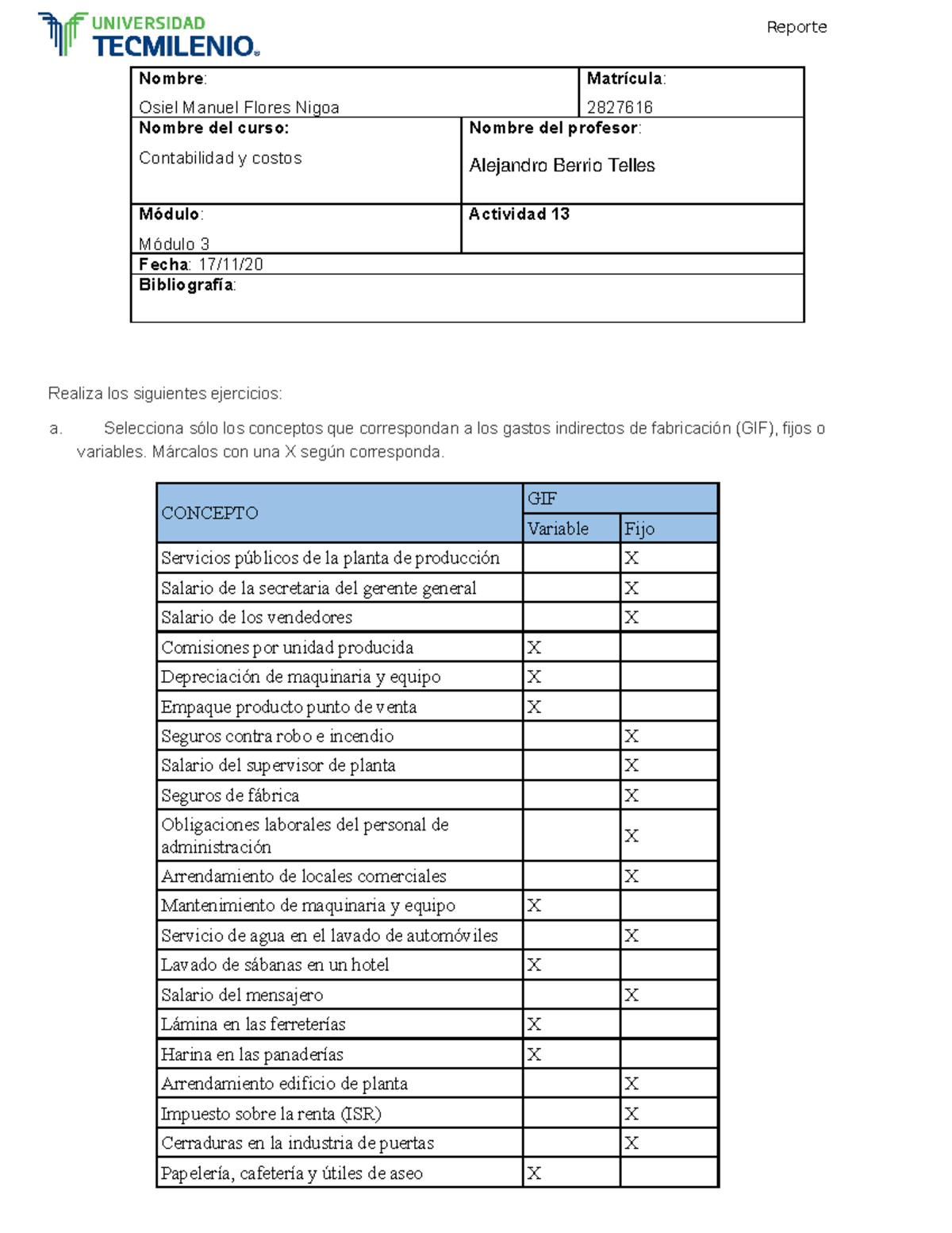 ACT 13 Conta - fgfgdf - Reporte Nombre : Osiel Manuel Flores Nigoa ...