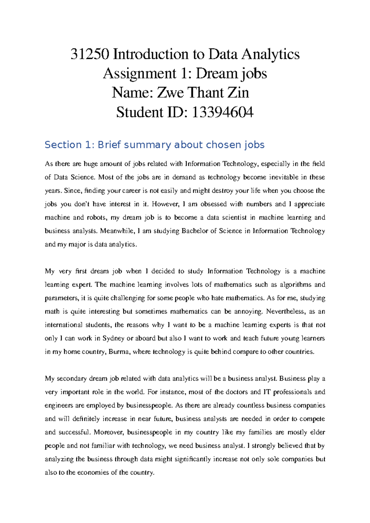 Ida a1 13394604 - assignment 1 - 31250 Introduction to Data Analytics ...