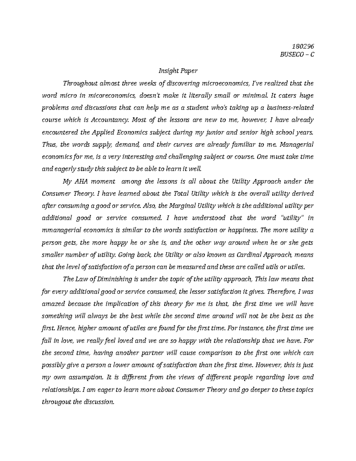 Buseco 1 - Grade: A - 180296 BUSECO – C Insight Paper Throughout almost ...