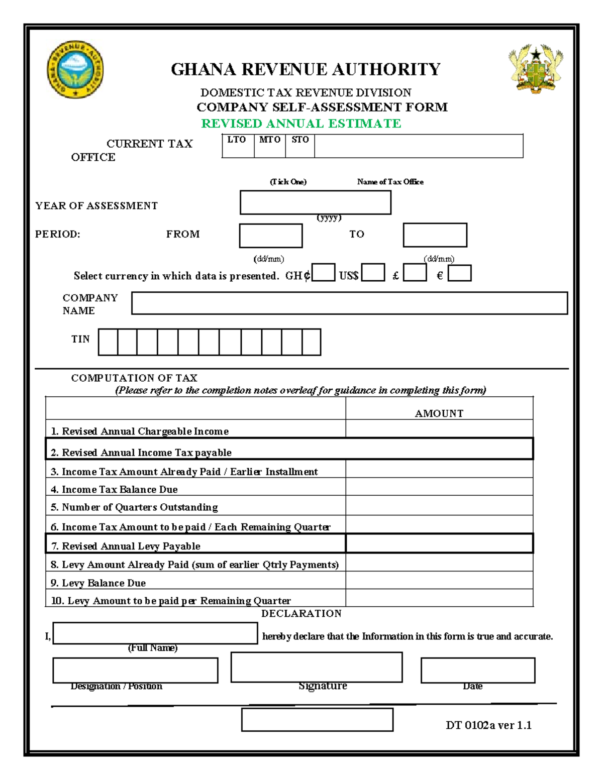 DT 0102a revised company income tax self assessment estimate form-ver1 ...