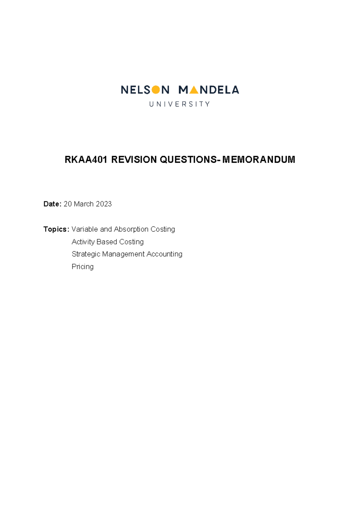 RKAA401 Revision Questions Solution - RKAA401 REVISION QUESTIONS ...