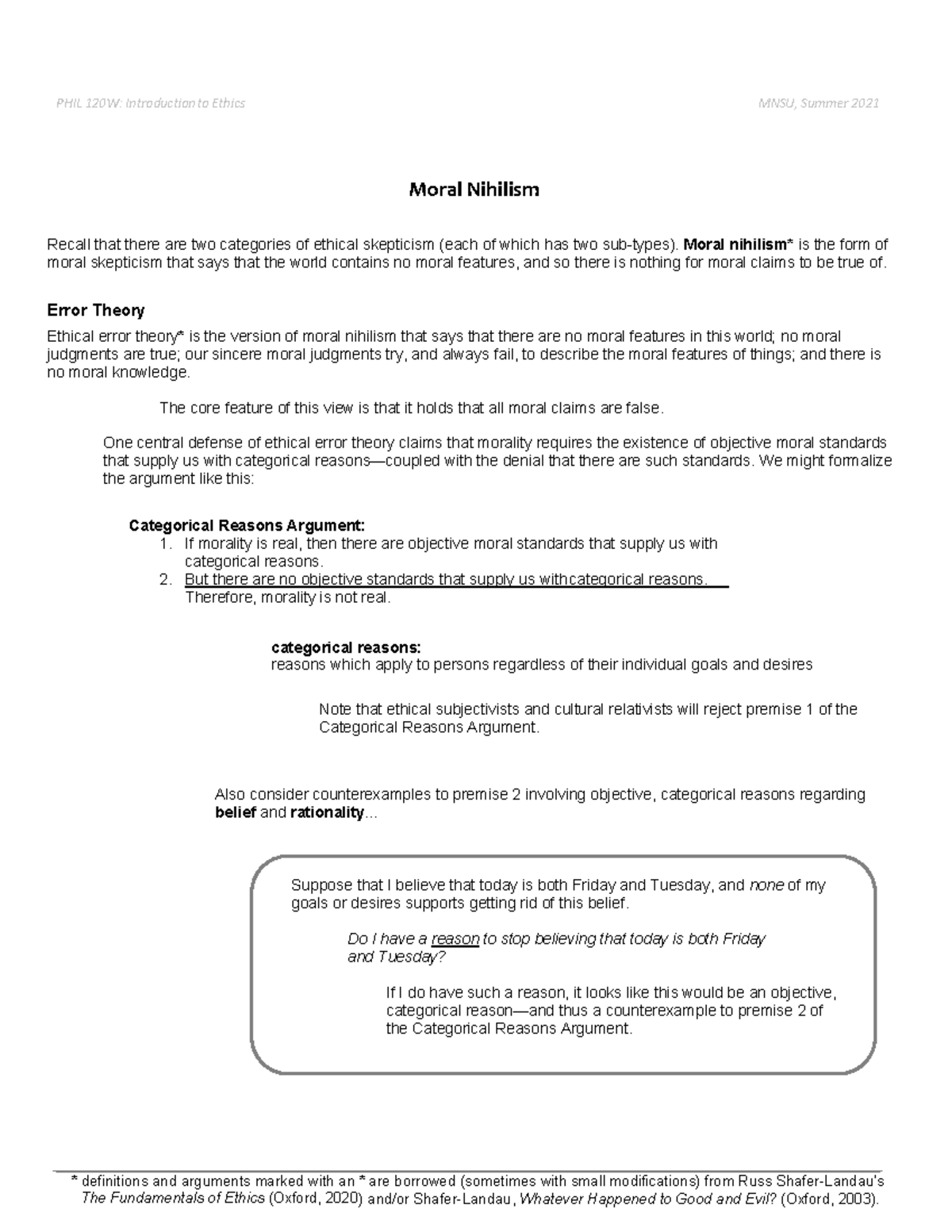 Topic 2.c Notes - Moral Nihilism summ2021 - _PHIL 120W: Introduction to ...