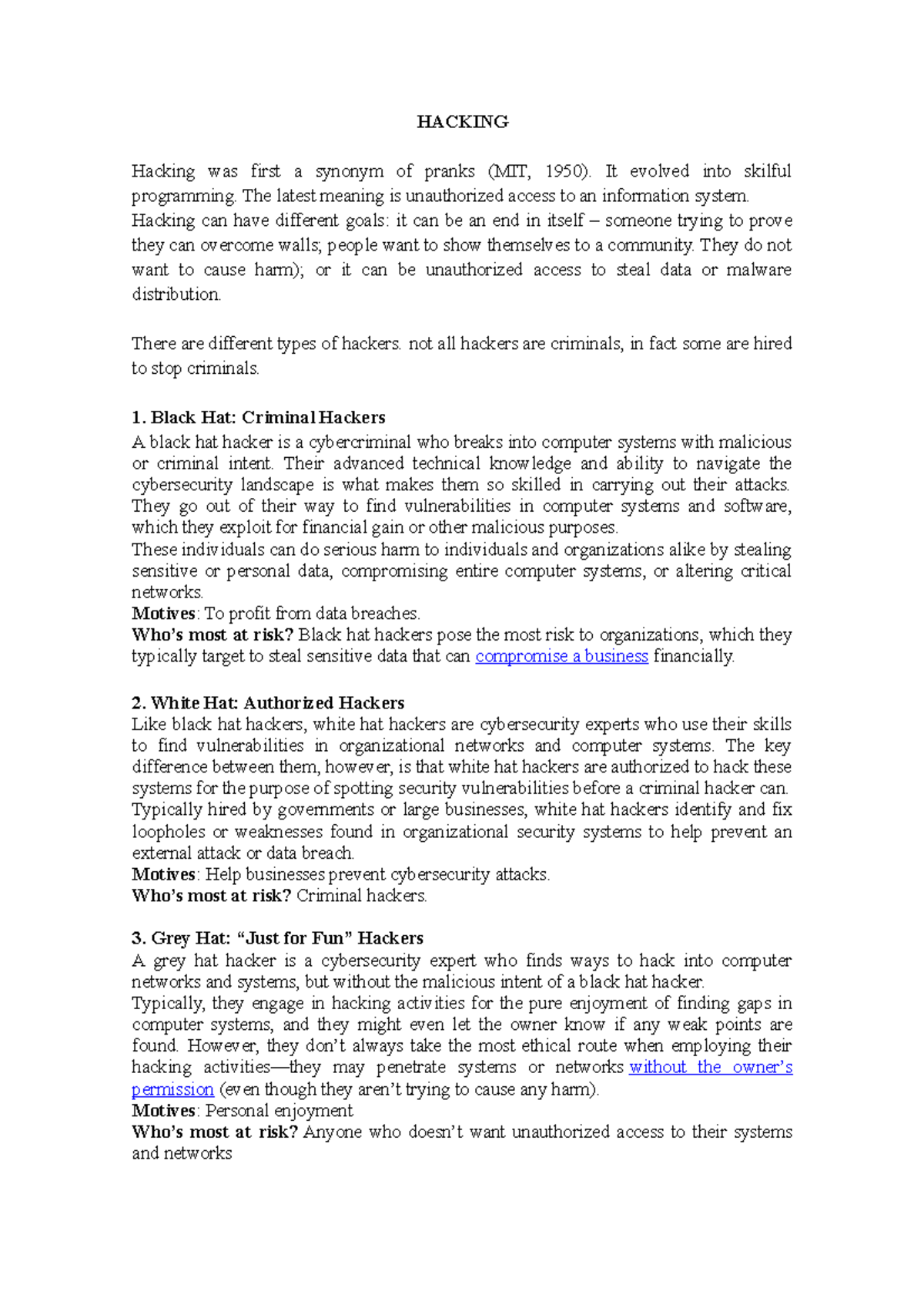 Hacking different tools used - HACKING Hacking was first a synonym of ...