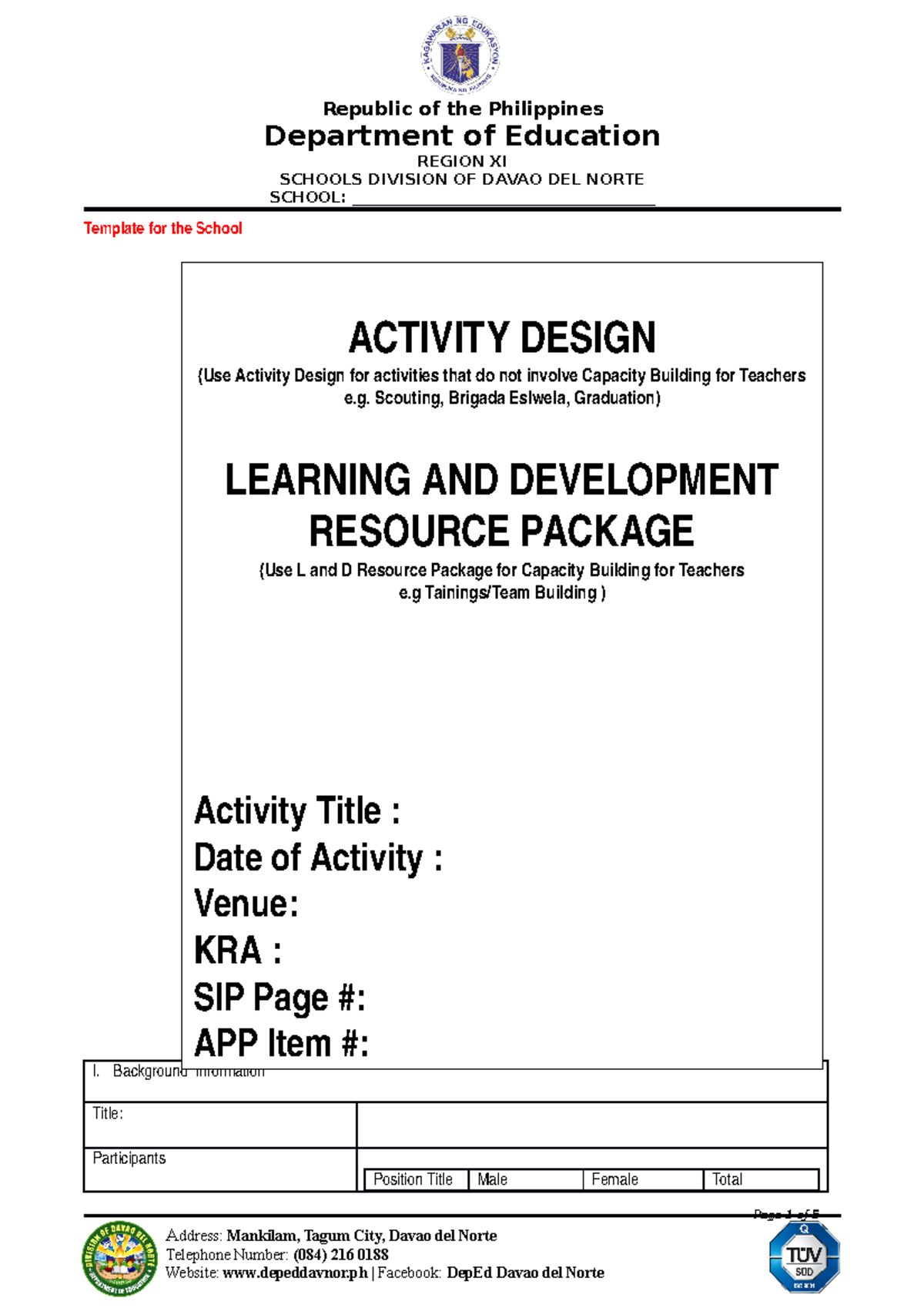 2021-LD-Template School - Republic of the Philippines Department of ...