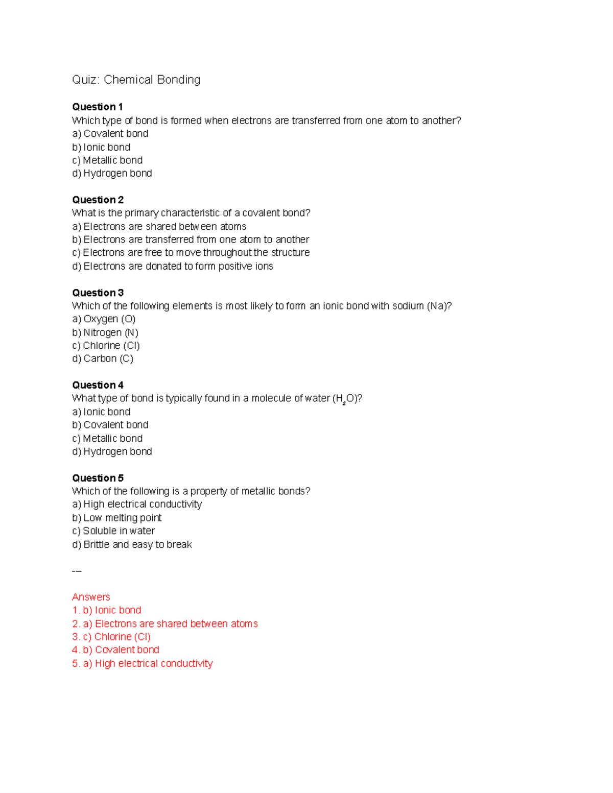 Quiz- Chemical Bonding Apchem - Quiz: Chemical Bonding Question 1 Which ...