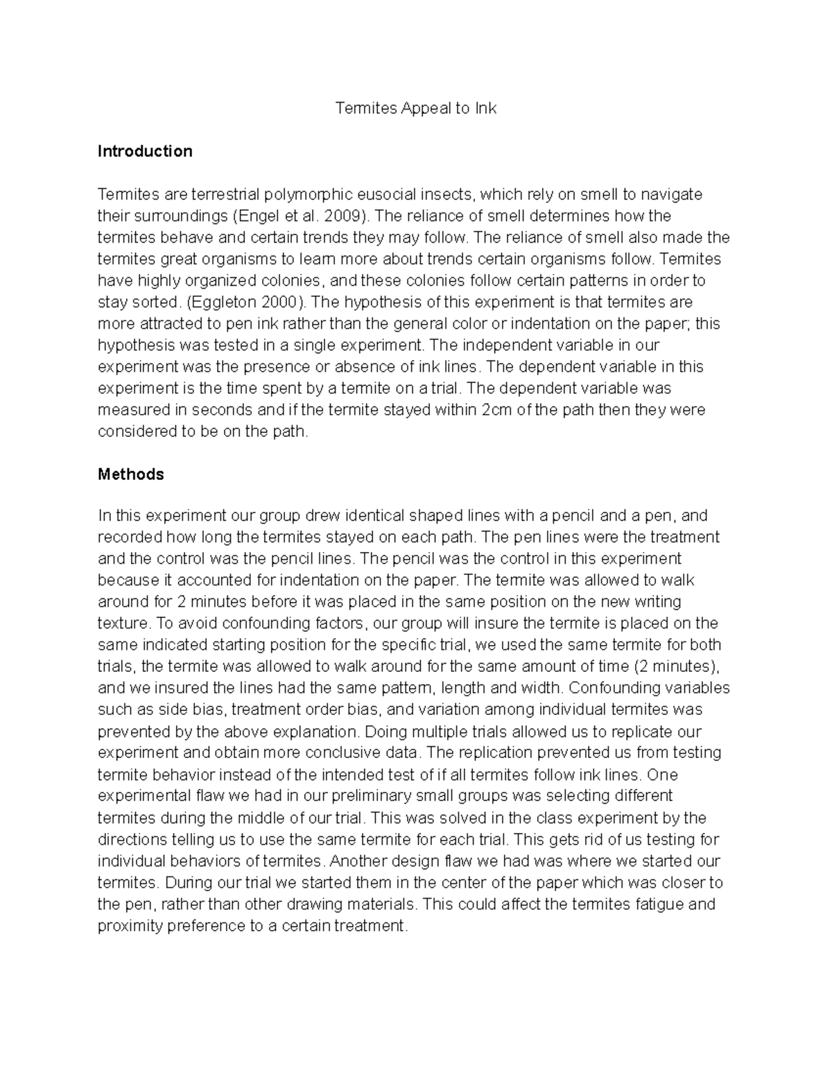 Termite Report - N/a - Termites Appeal to Ink Introduction Termites are ...