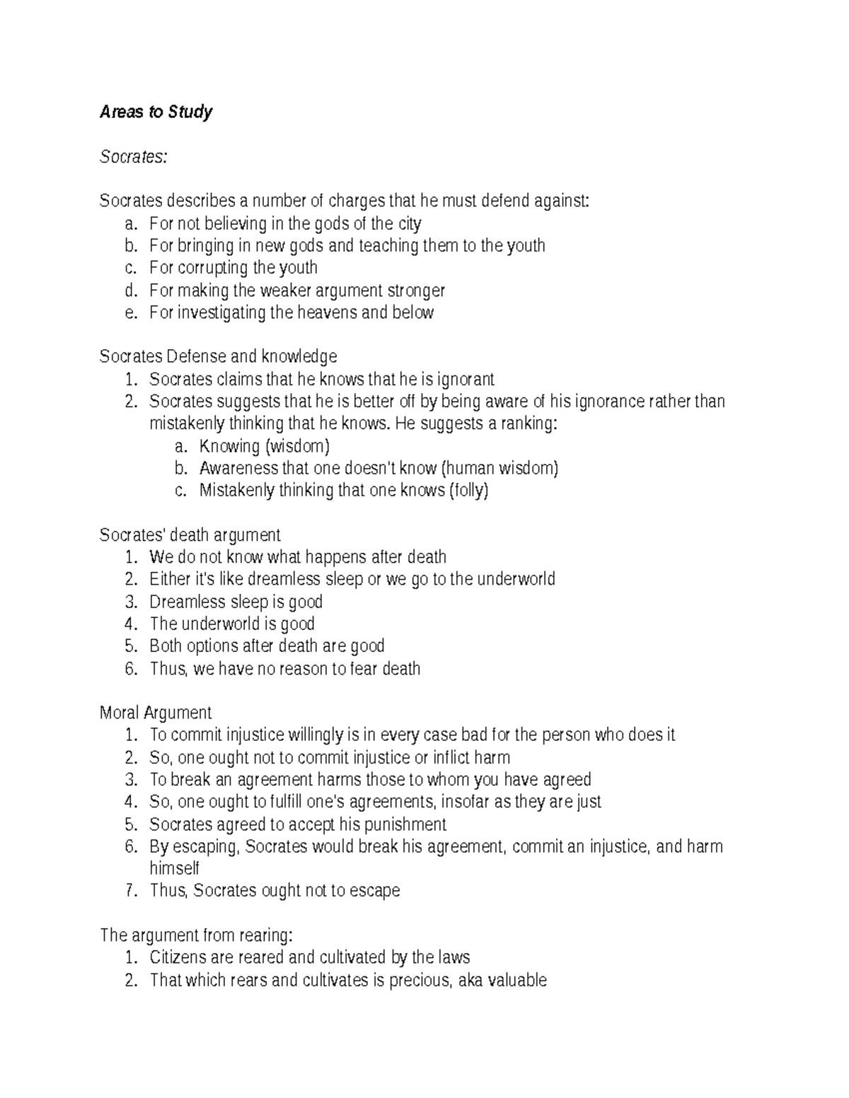 Areas to Study - Areas to Study Socrates: Socrates describes a number ...