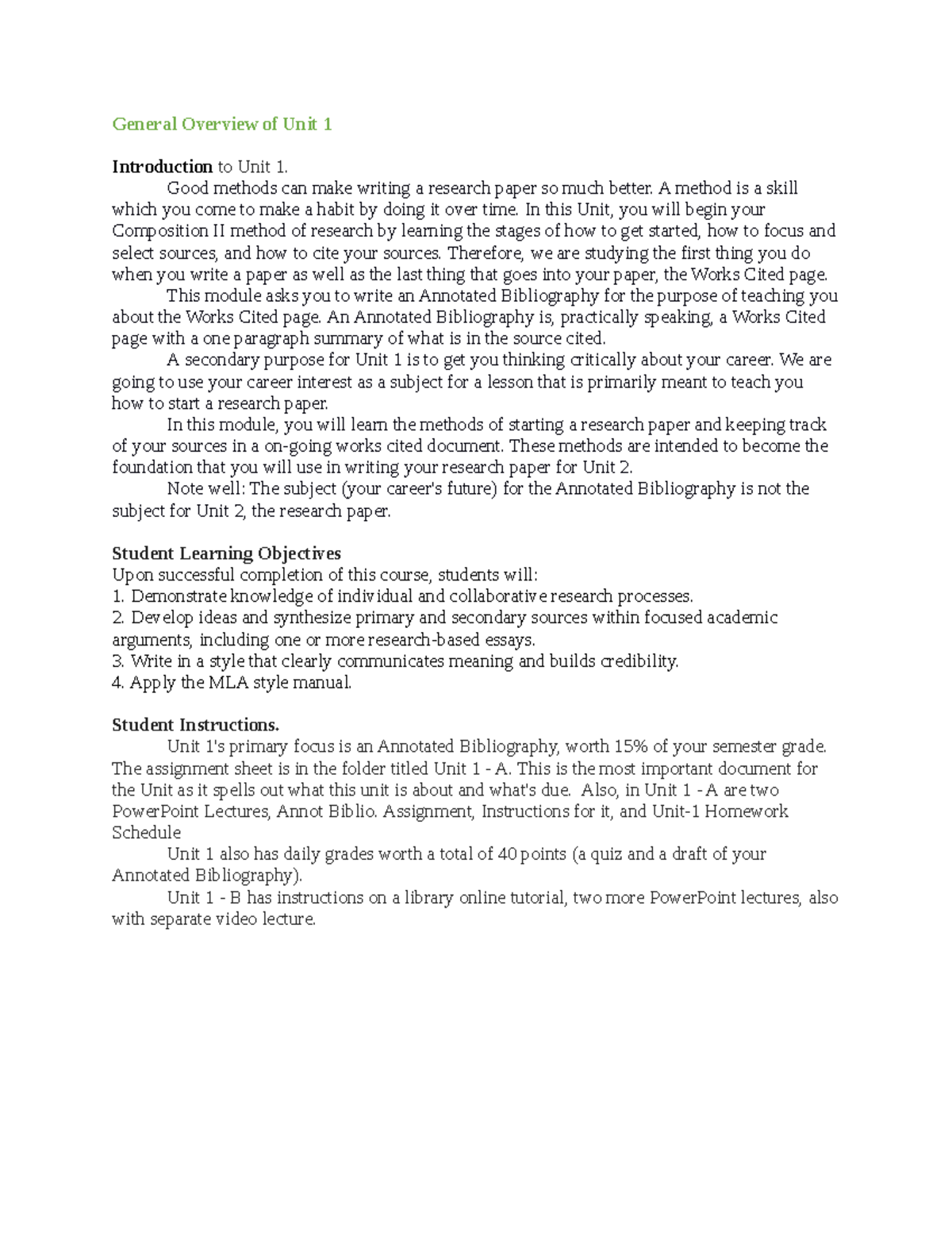 General Overview of Unit 1 - Good methods can make writing a research ...