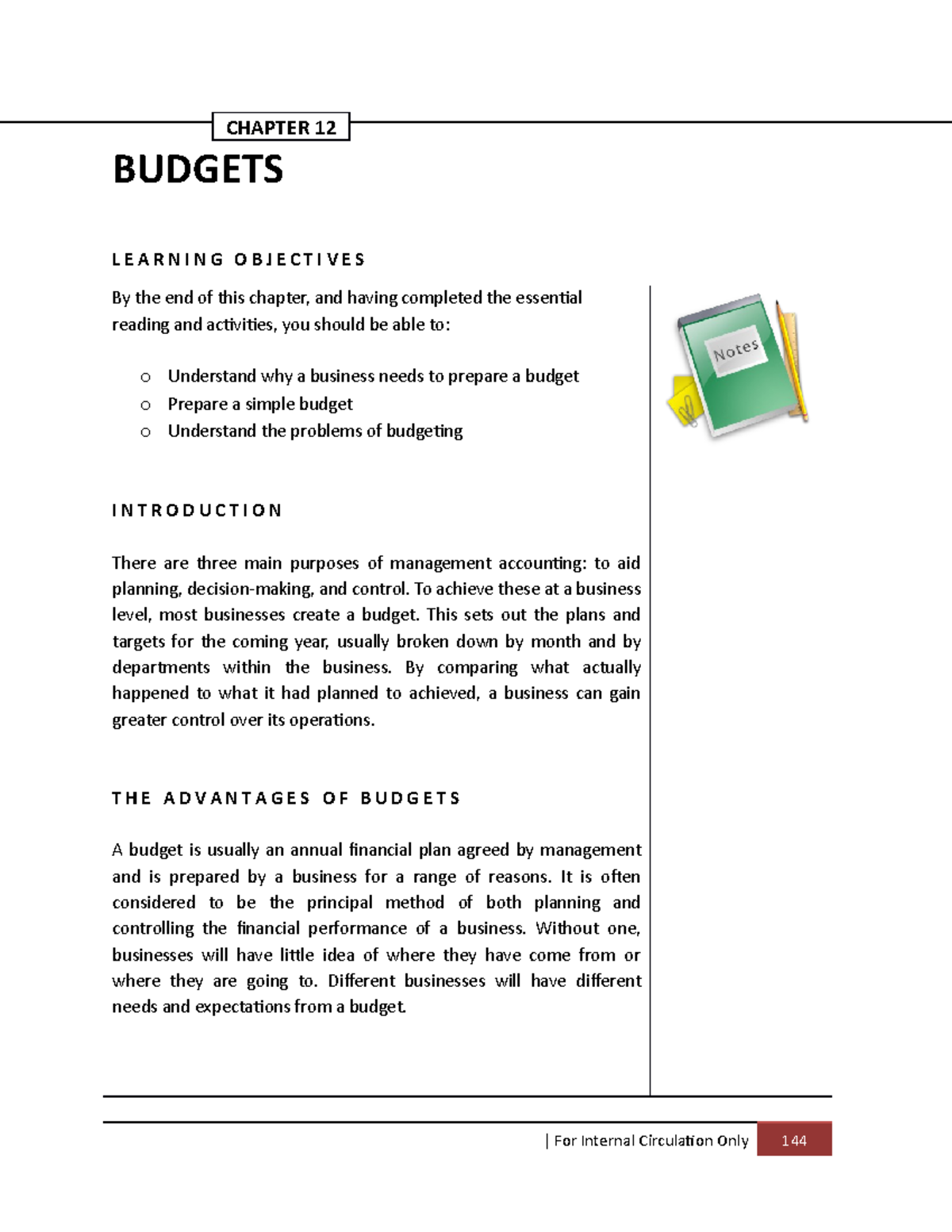 Chapter 12 Student - CHAPTER 12 BUDGETS L E A R N I N G O B J E C T I V ...
