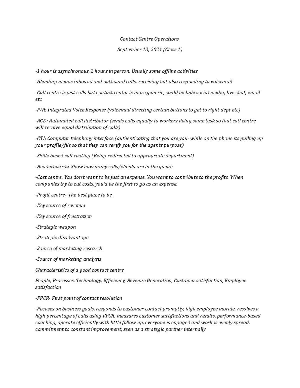 Contact Centre Operations Week 1-2 - Contact Centre Operations ...