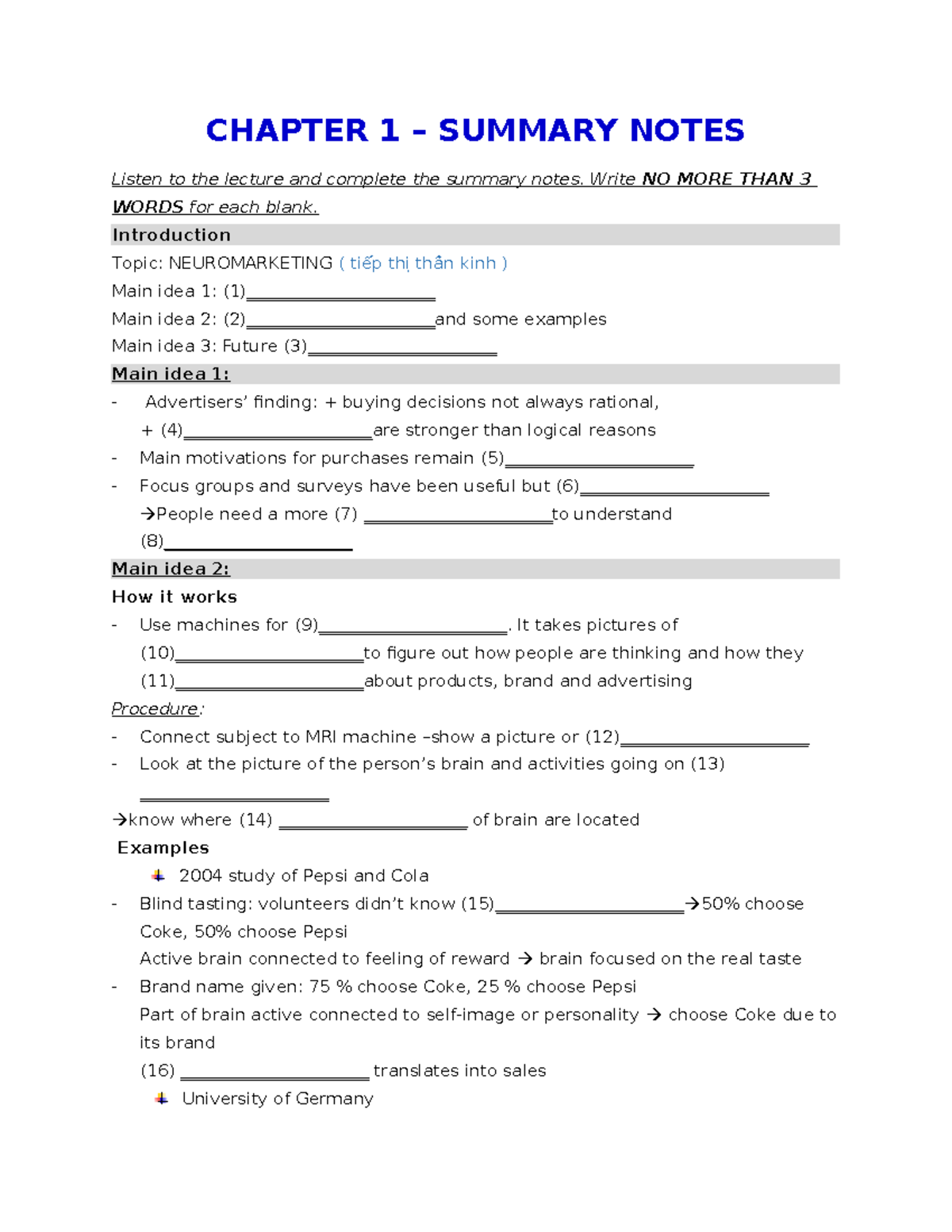 Chapter 1 - CHAPTER 1 – SUMMARY NOTES Listen to the lecture and ...