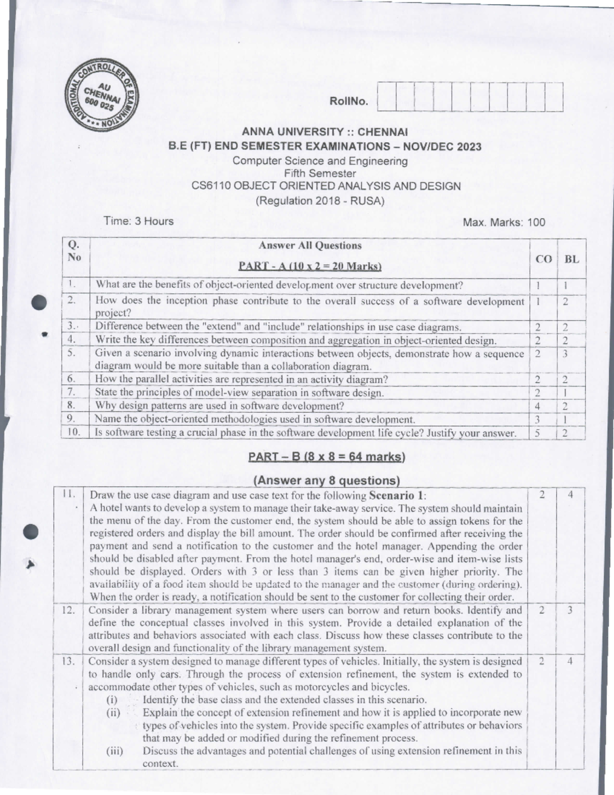 CS 6110 Object Oriented Analysis and Design - A N N A U N I V E R S I T ...