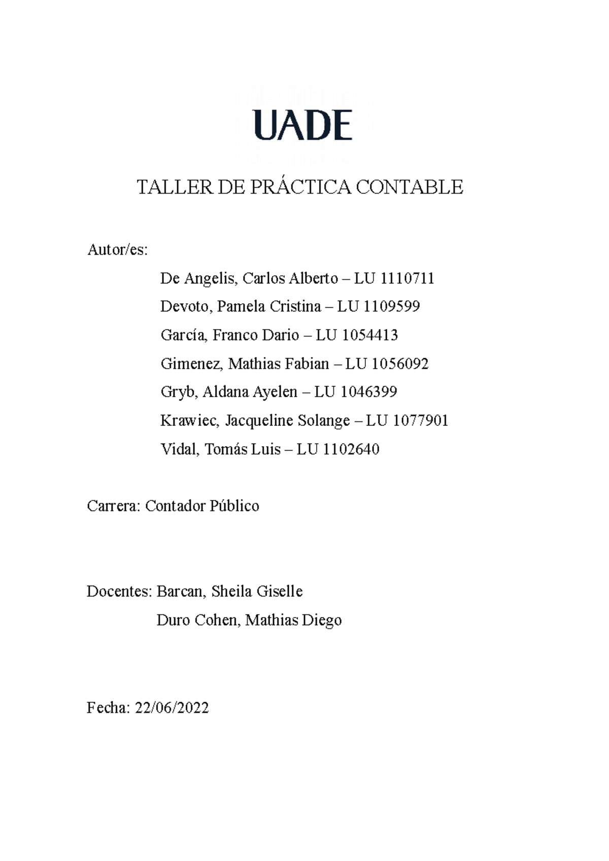 TPO - Final - tpo - TALLER DE PRÁCTICA CONTABLE Autor/es: De Angelis ...