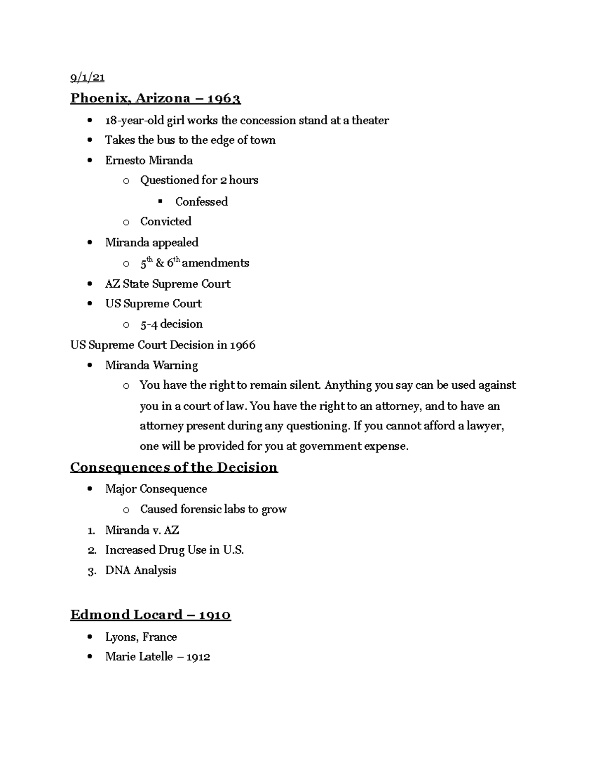 Intro to Forensics (CHM 51) Notes - 9/1/ Phoenix, Arizona – 1963 18 ...