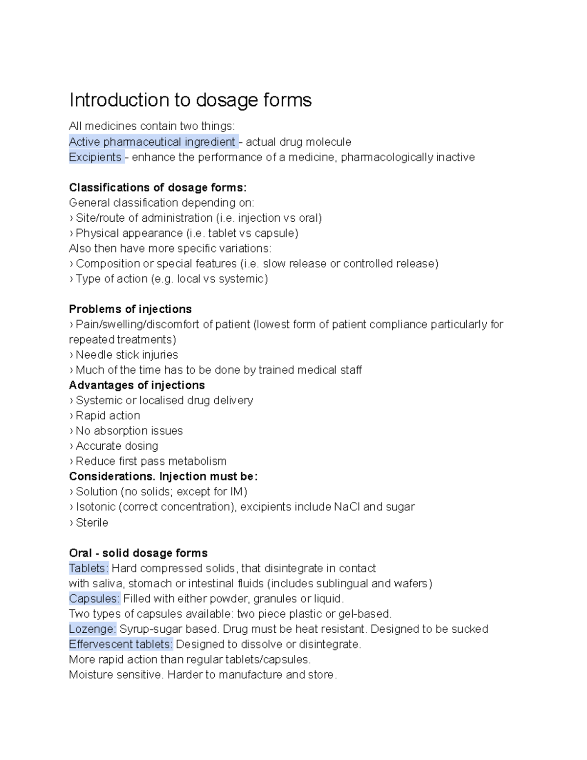 Introduction to dosage form - injection vs oral) › Physical appearance ...