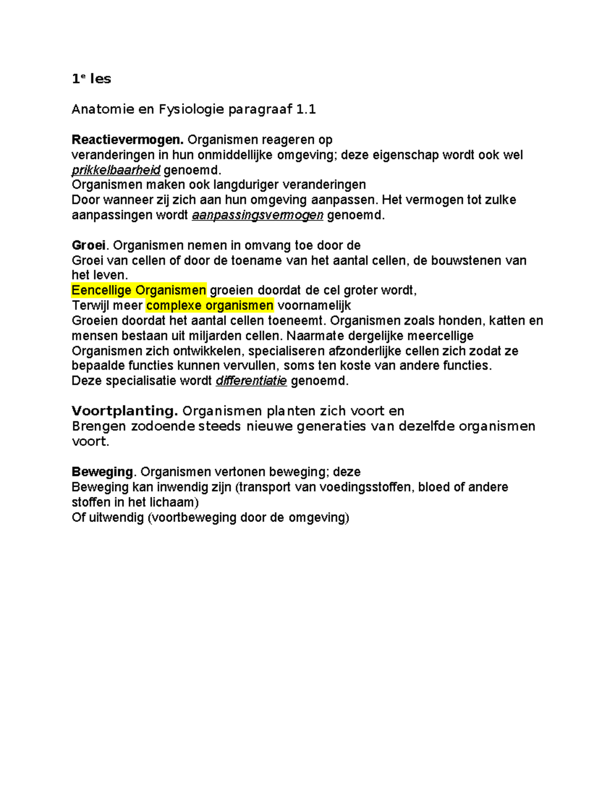 1e les geneeskunde - 1 e les Anatomie en Fysiologie paragraaf 1 ...