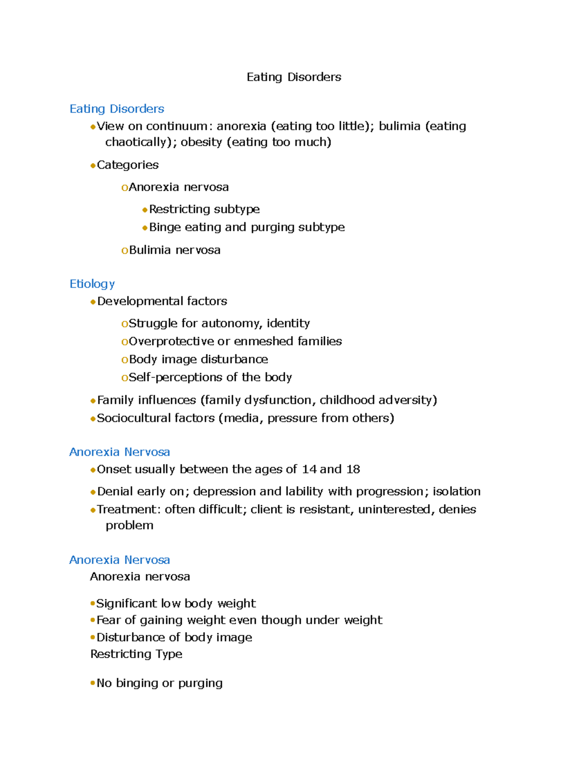 Eating Disorders - Eating Disorders Eating Disorders View on continuum ...