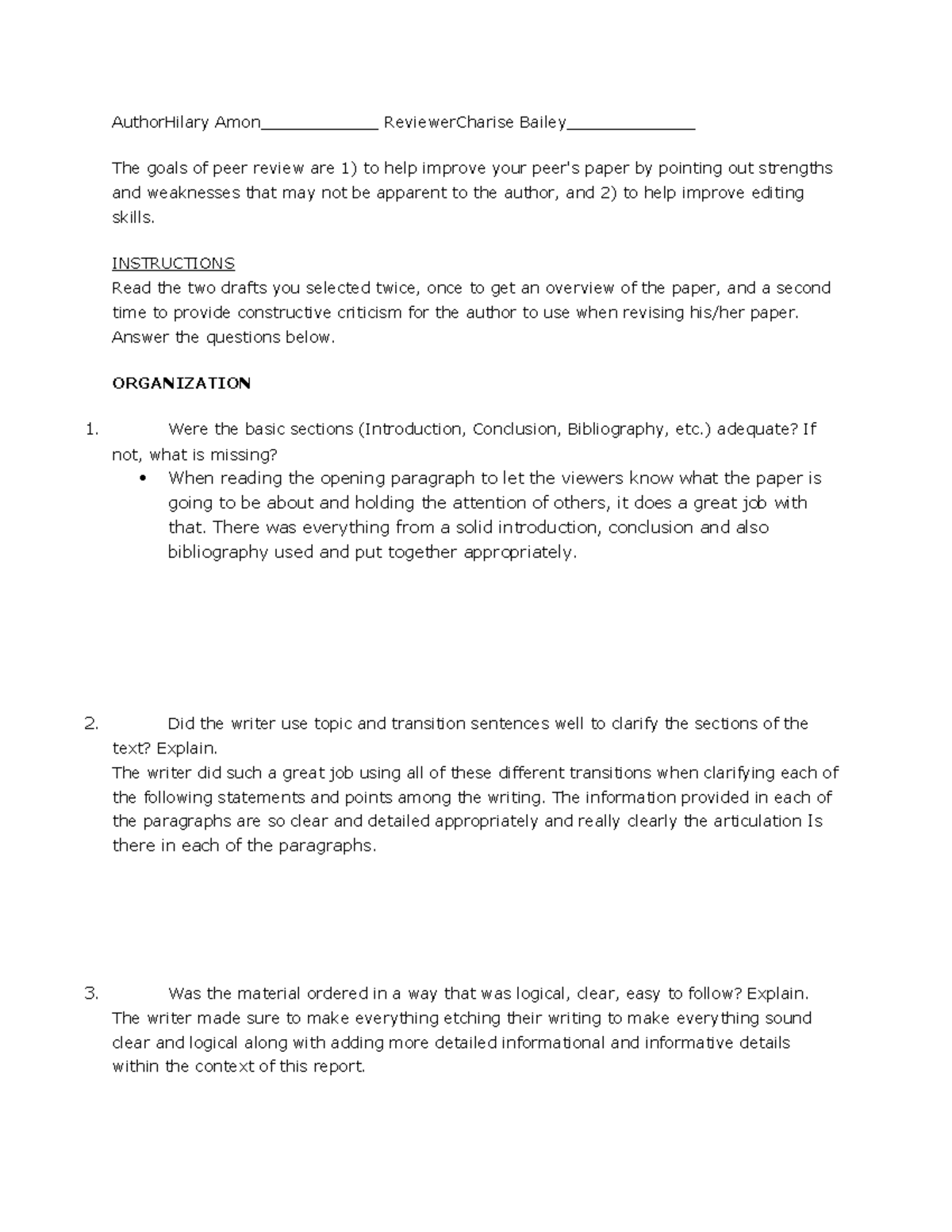 Peer Review Worksheet - AuthorHilary Amon____________ ReviewerCharise ...