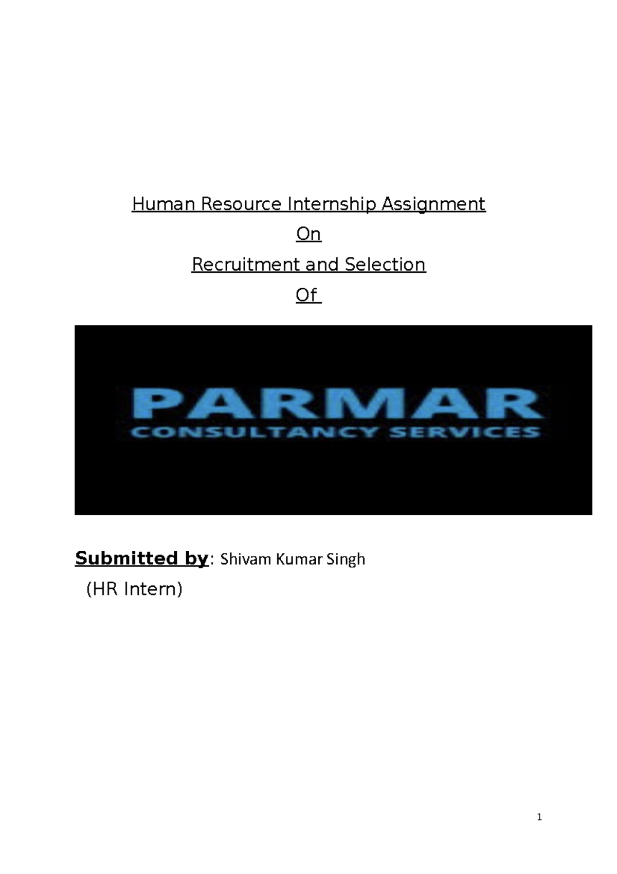 Shivam kumar singh assignment for pcs - Human Resource Internship ...