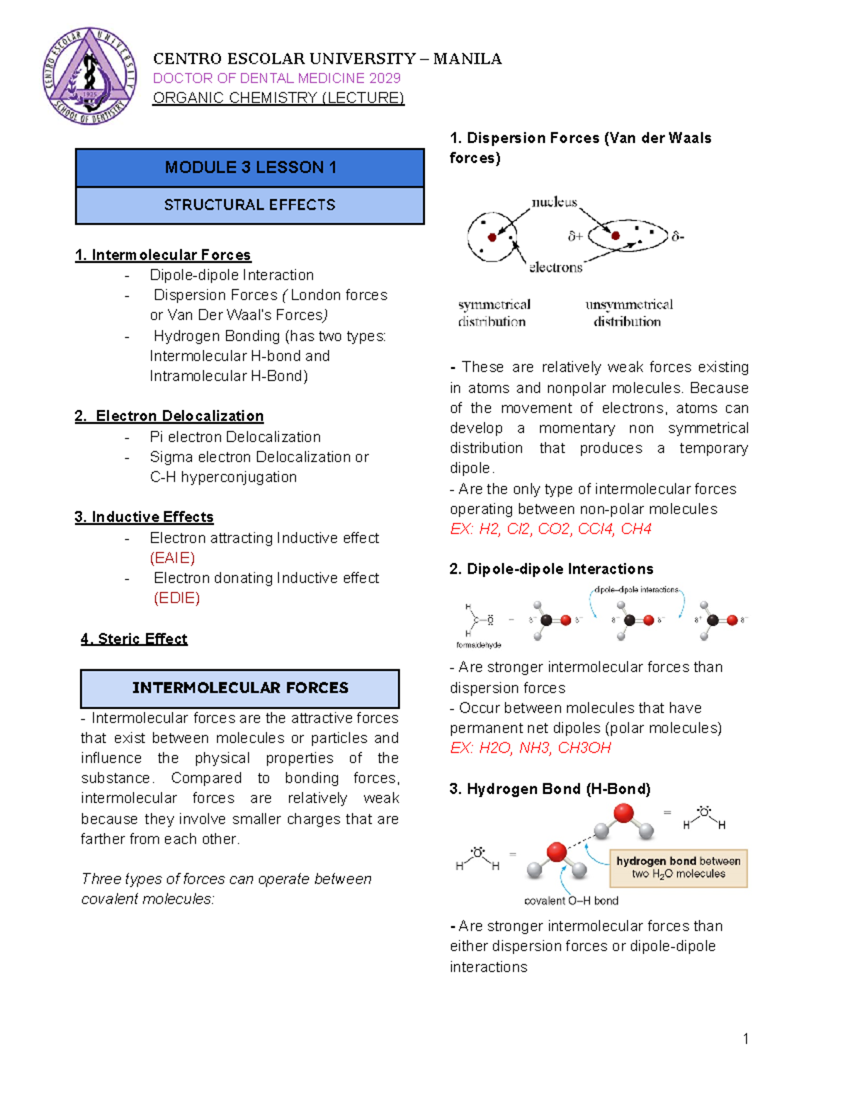 Module 3 Lesson 1 ( Orgchemlec) - DOCTOR OF DENTAL MEDICINE 2029 ...