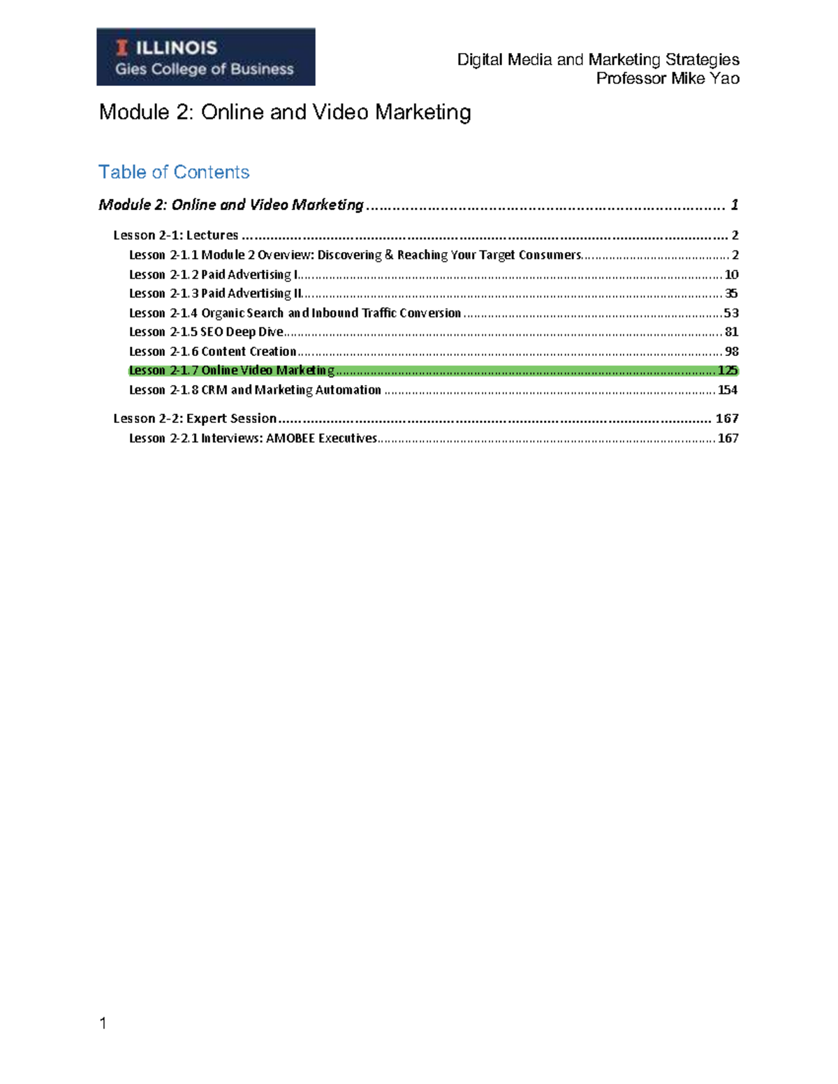 Module 2- Online and Video Marketing compressed - Professor Mike Yao ...