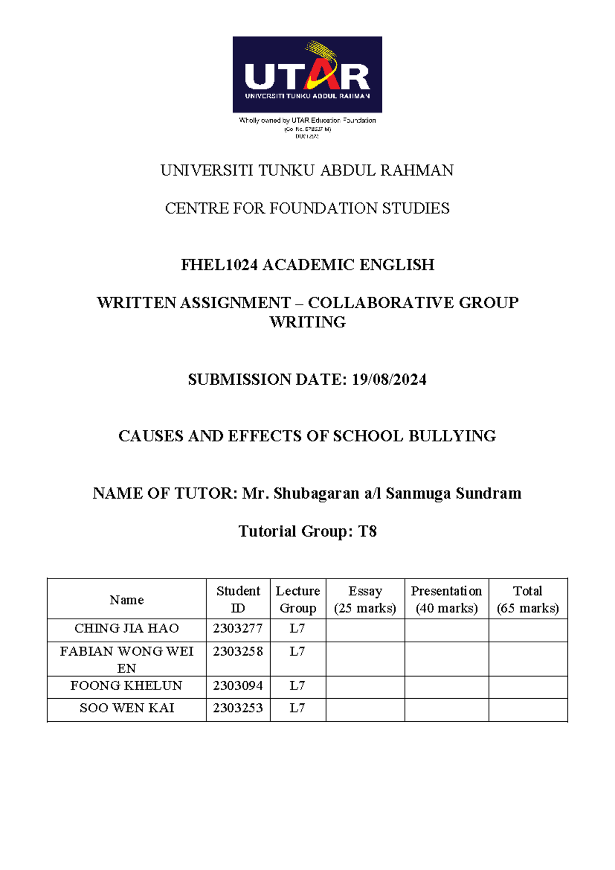 AE Assignment - To learn the in-text citation and APA reference - UNIVERSITI TUNKU ABDUL RAHMAN ...