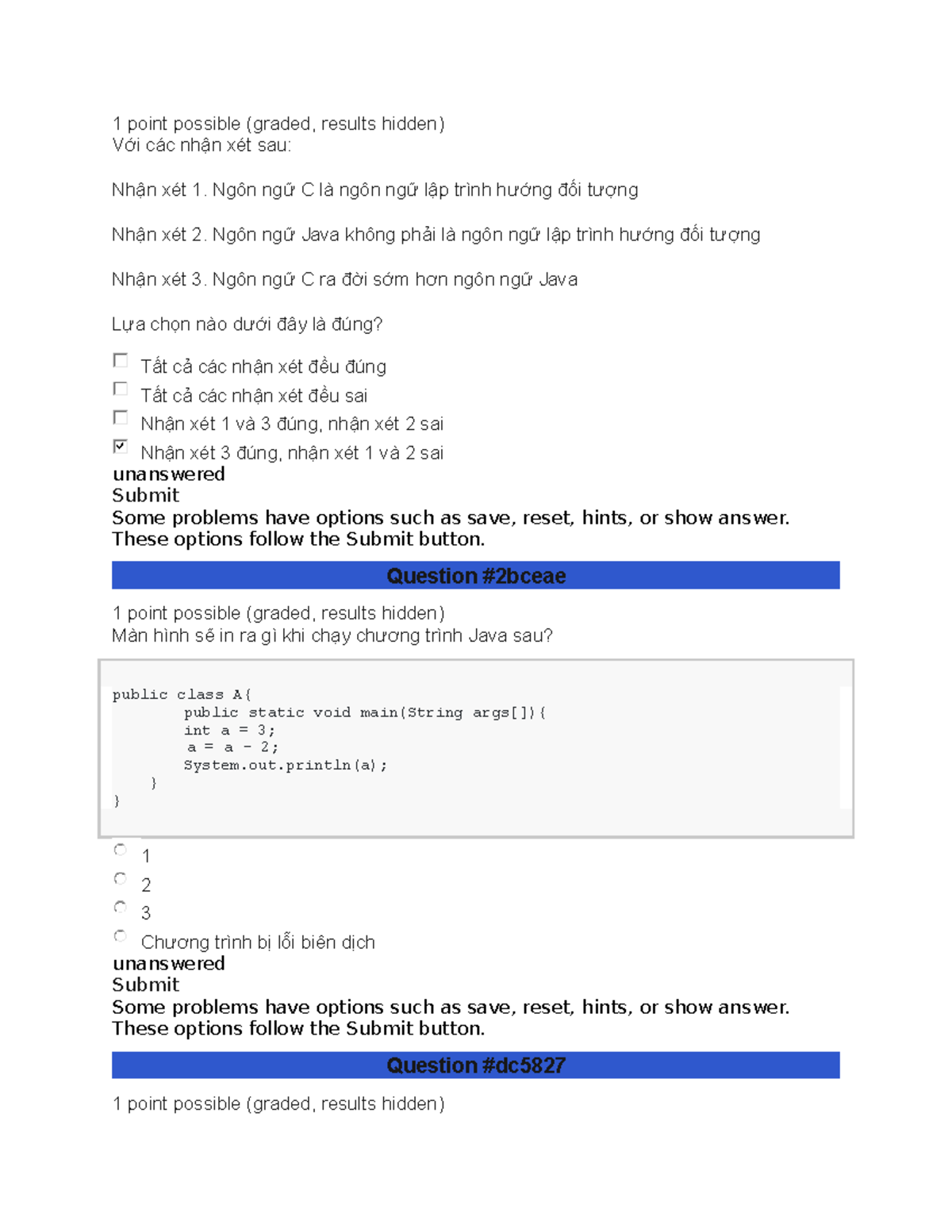 Thi-thử-oop - đề thi thử oop - 1 point possible (graded, results hidden ...