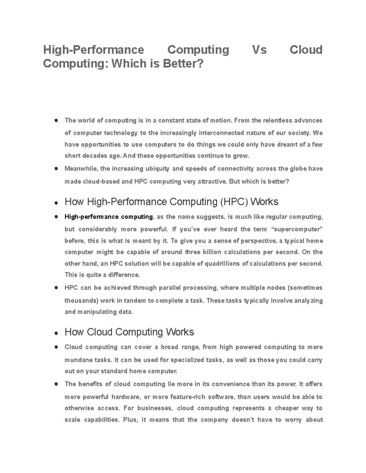 Compare The Performance Of Hpc Systems And Hpc On Cloud High