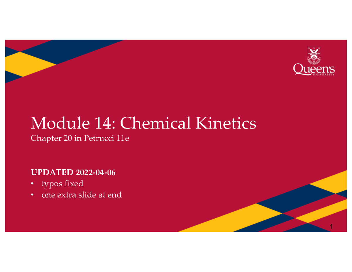 Module 14 Kinetics - notes - Module 14: Chemical Kinetics Chapter 20 in ...