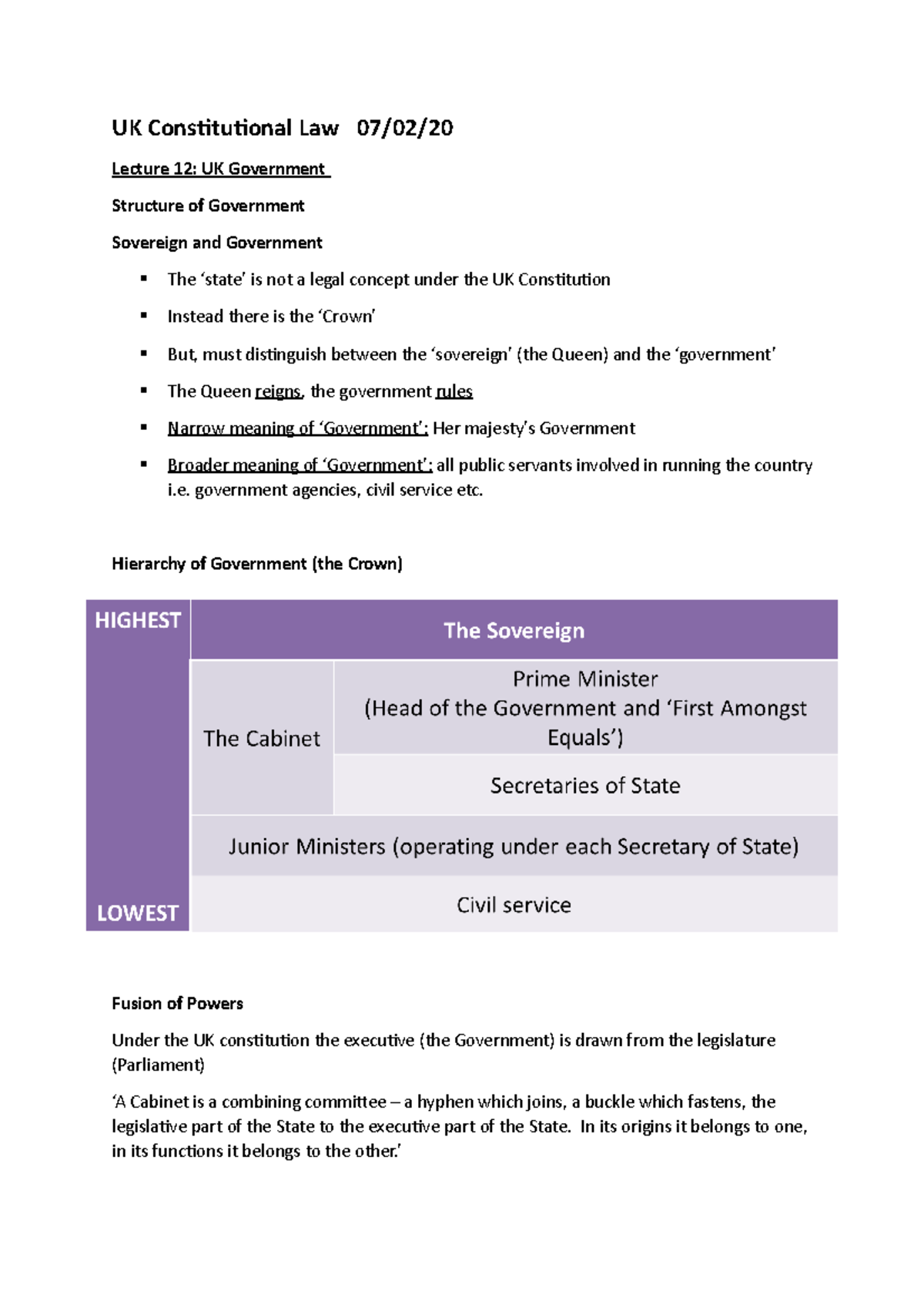 Lecture 12 UK Government - UK Consituional Law 07/02/ Lecture 12: UK ...
