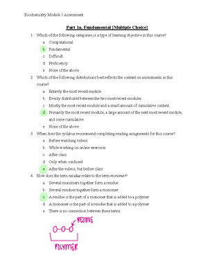 Module 3 Assessment OT - Biochem practice test - Part Ia. Fundamental ...