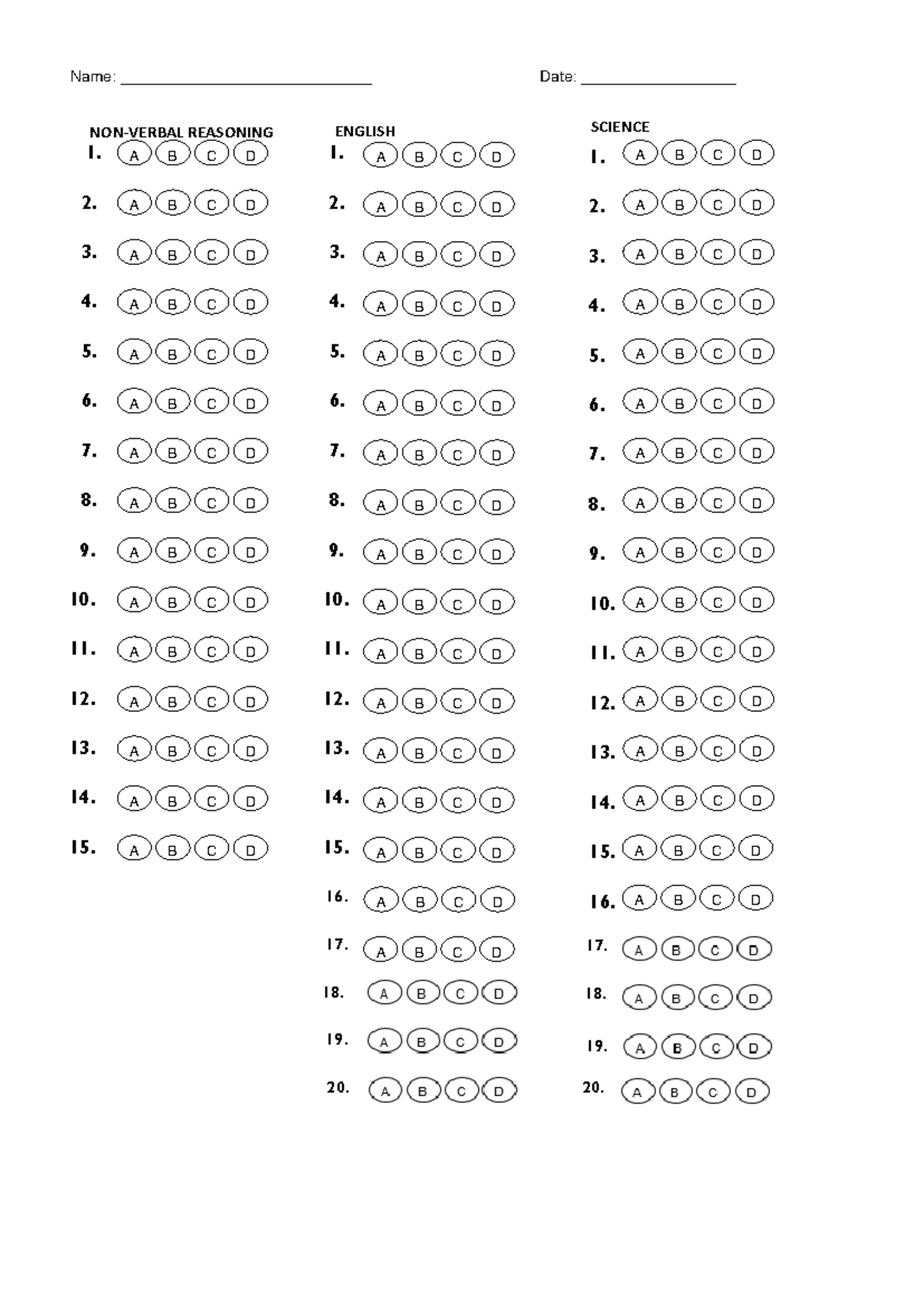 Bubble Answer Sheet PDF - A B C D A B C D A B C D A B C D A B C D A B C ...