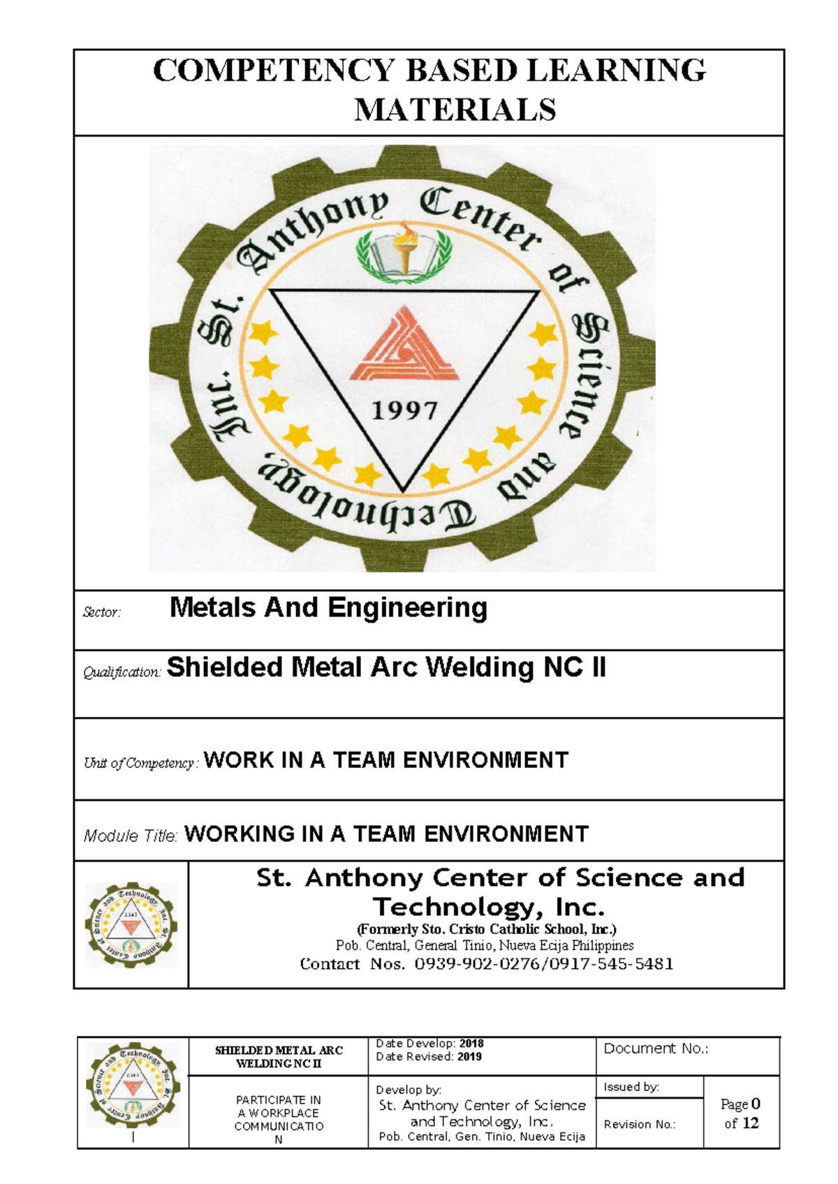 Cblm-basic-2-work-in-a-team-environment compress - I SHIELDED METAL ARC ...