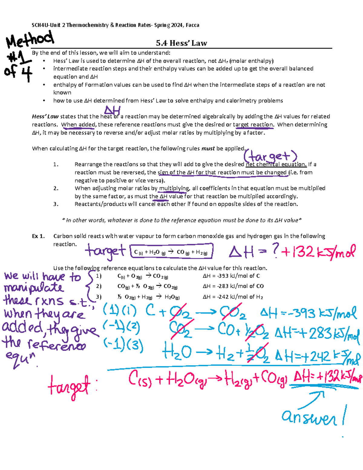 Lesson 2 - Understanding Hess' Law - SCH4U Thermochemistry - SCH4U-Unit ...